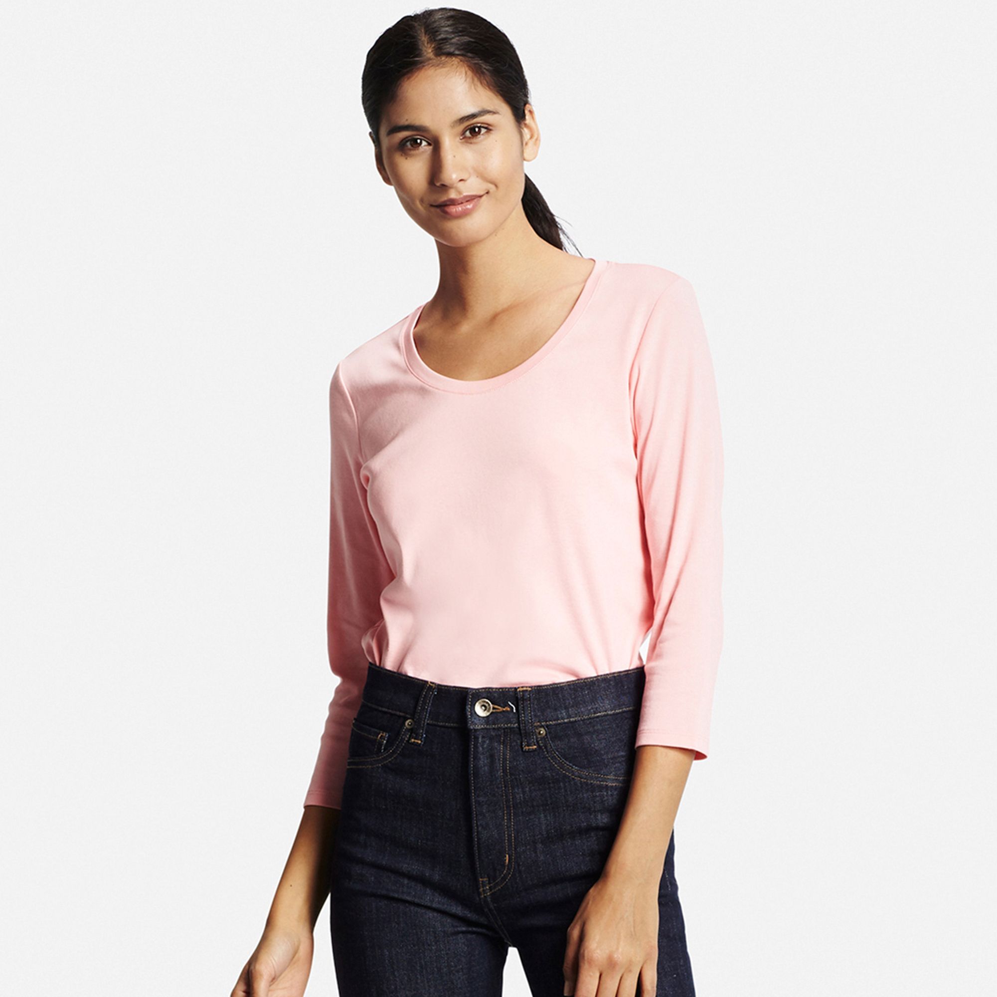 Womens Supima® Cotton 3 4 Sleeve Crew Neck T Shirt Uniqlo Us